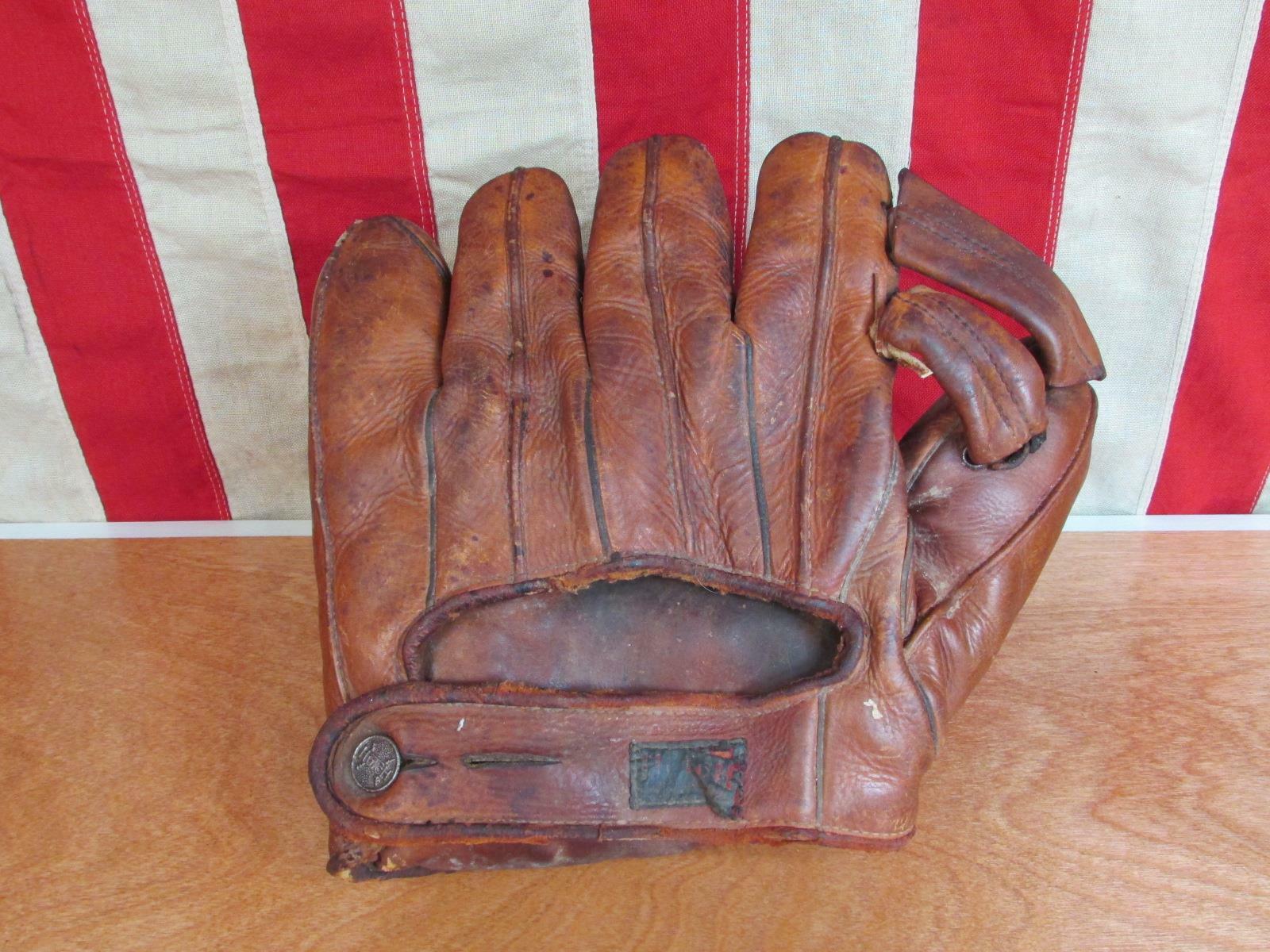 Vintage 1940s Hutch Leather Baseball Glove Split Finger Mitt Double ...