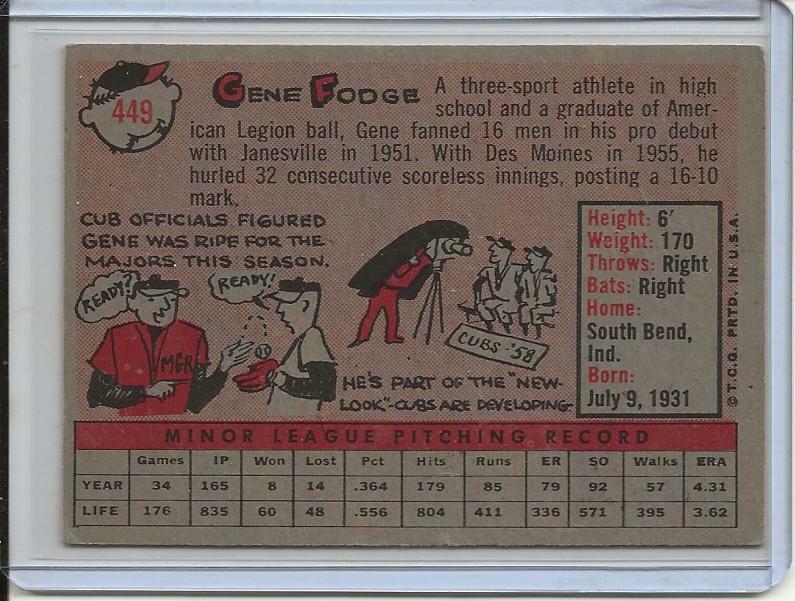 1958 Topps - Gene Fodge #449 (RC) for sale online | eBay