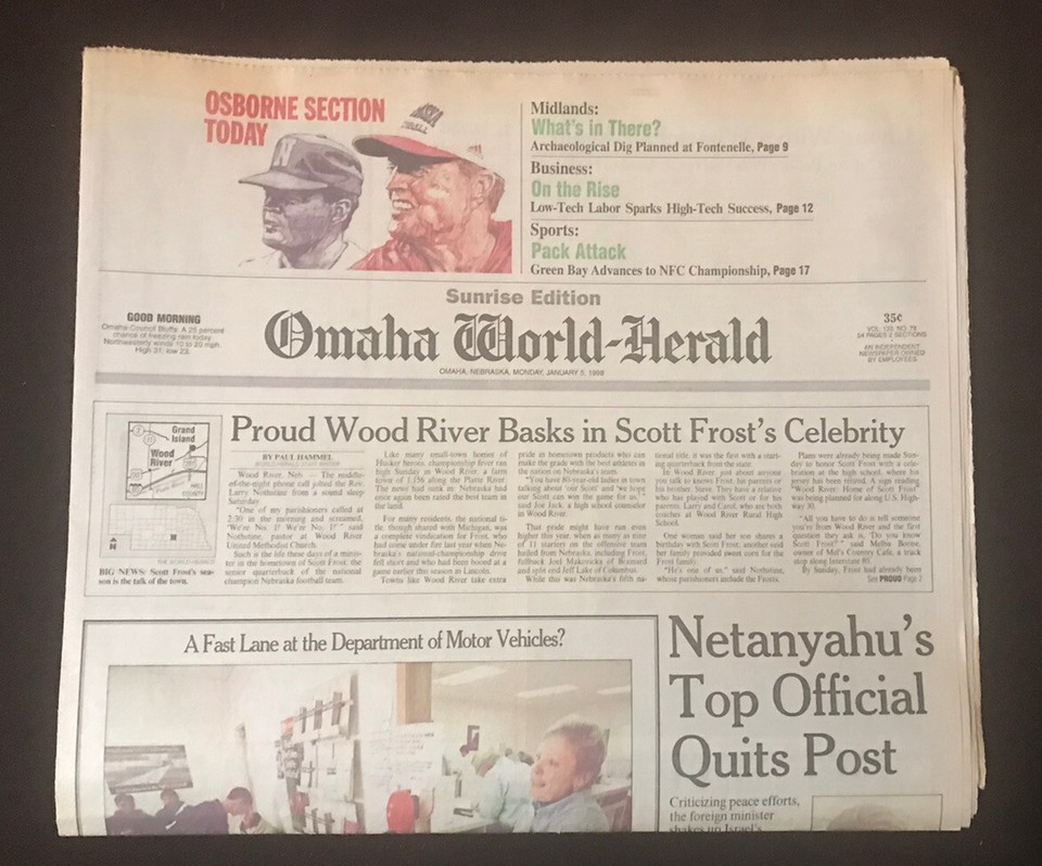 1/5/1998 OMAHA WORLD HERALD TOM OSBORNE NEBRASKA HUSKERS SPECIAL ...