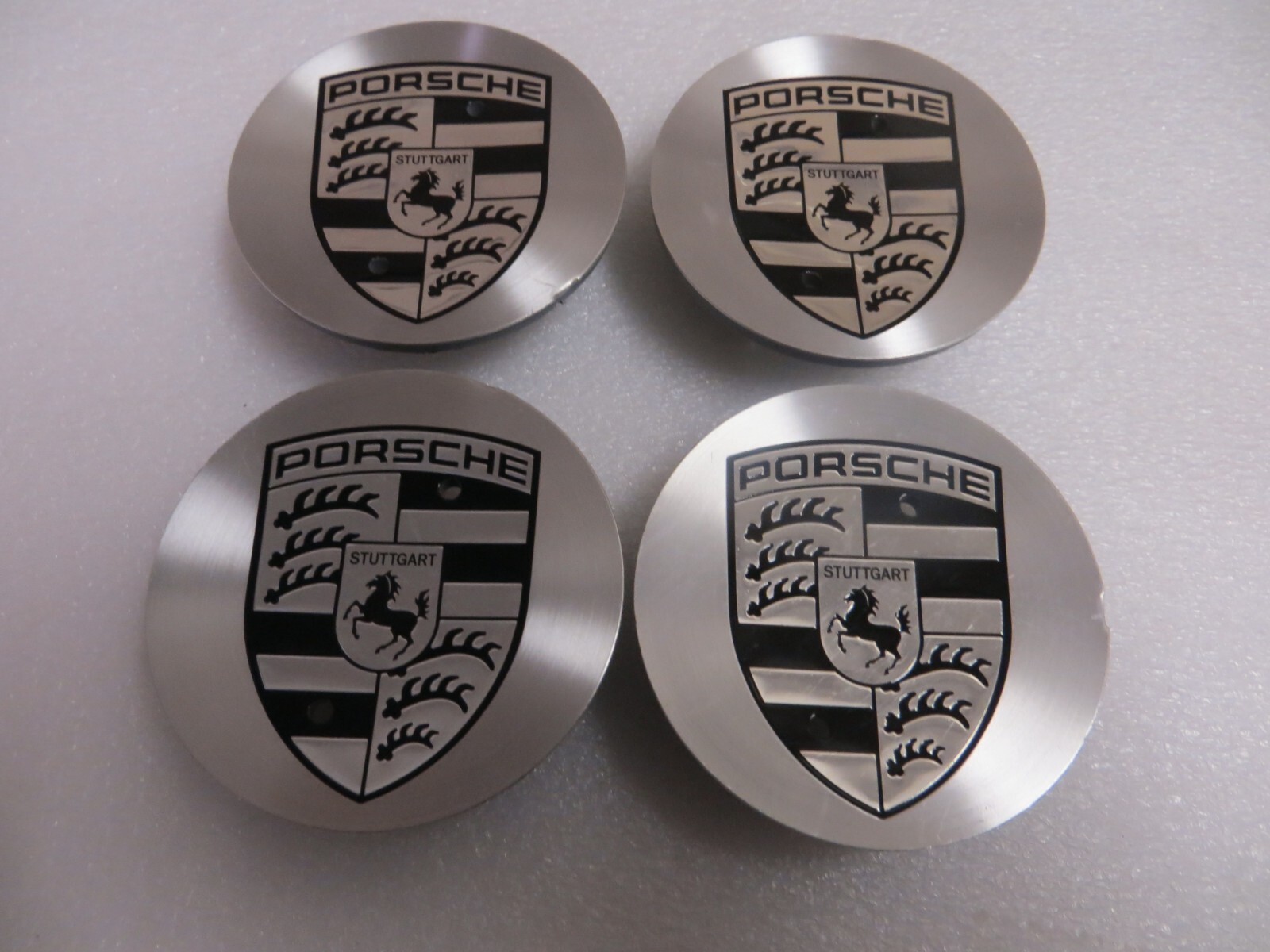 Porsche Silver Machined/Silver & Black Emblem Center Caps - Set of 4 ...