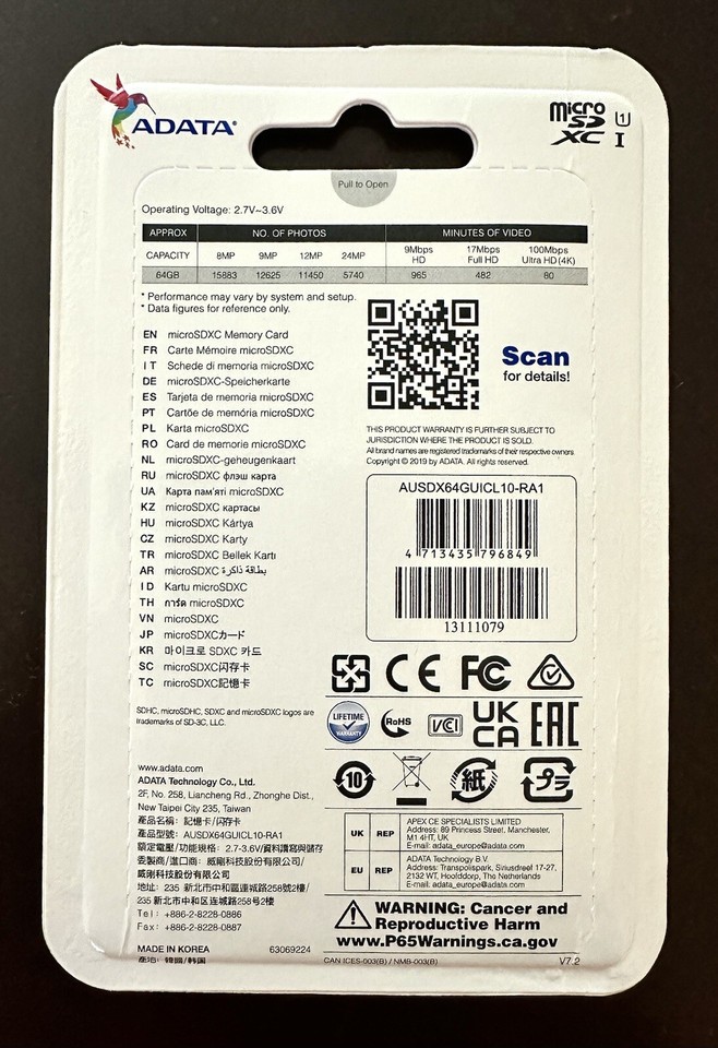 ADATA Premier Micro SDXC Card With Adapter USH-I (64 GB) NEW Factory Sealed 4713435796849| eBay