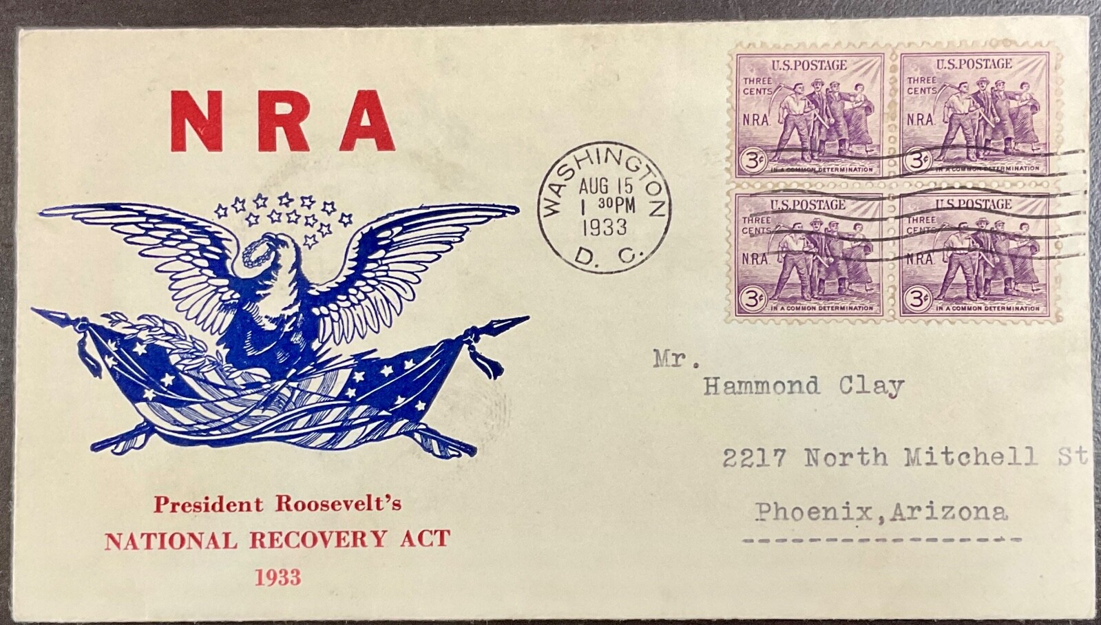 732 Stoutzenberg cachet National Recovery Act FDC 1933 w/Block of 4 | eBay