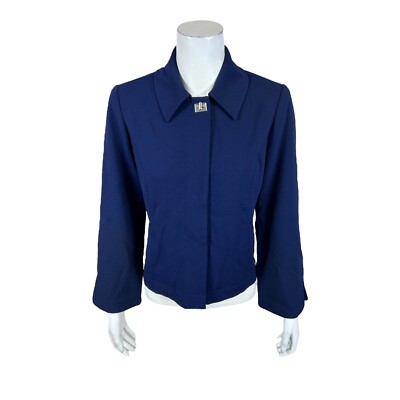 Dennis Basso Luxe Crepe Bracelet Sleeve Jacket w/ Turn Key Closure Navy ...