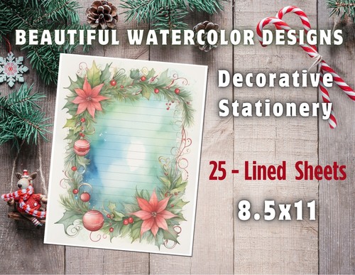 Christmas 25 Sheets Watercolor Design Decorative Letter Writing Paper ...