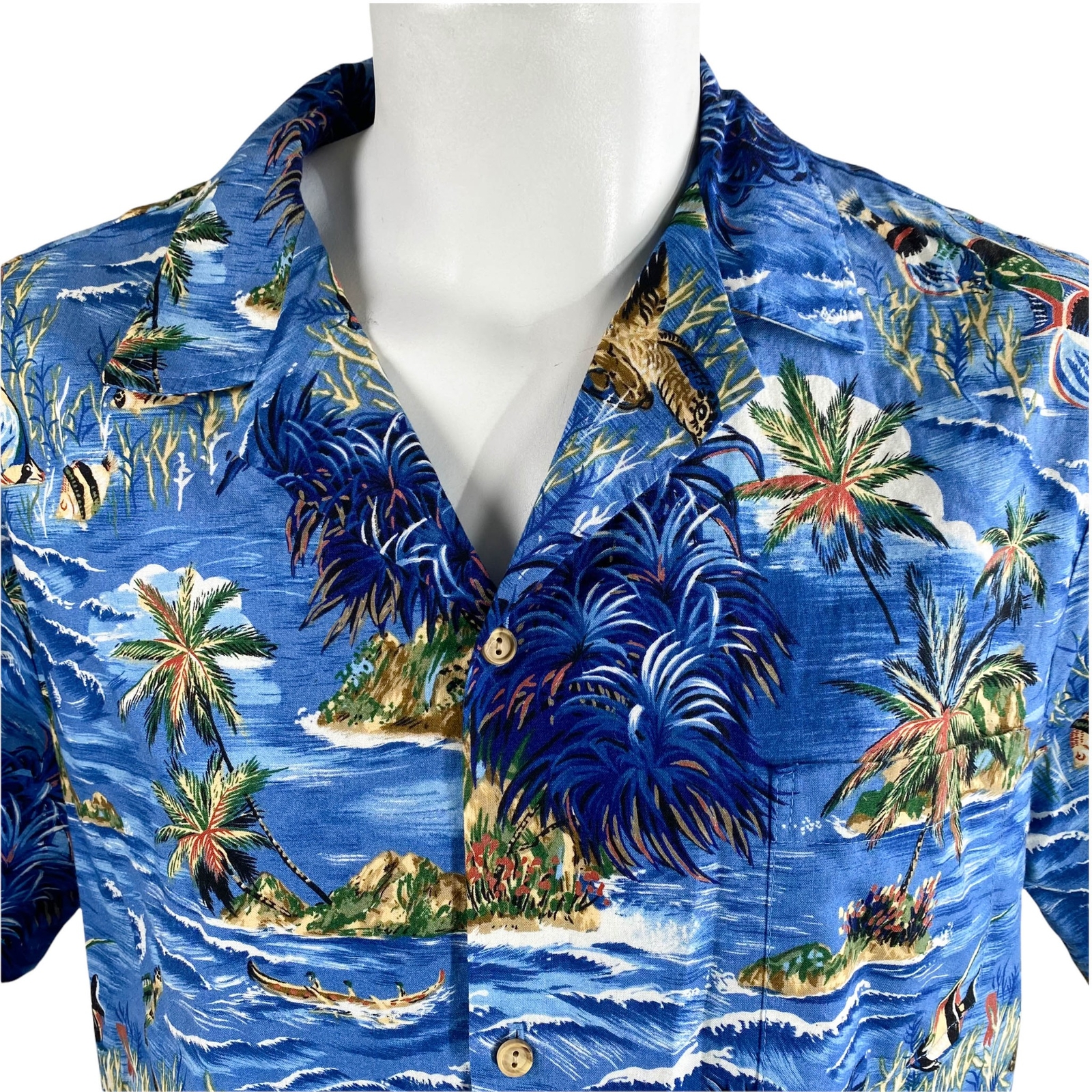 RJC Hawaiian Shirt Large Tropical Fish Boats Palms Se… - Gem