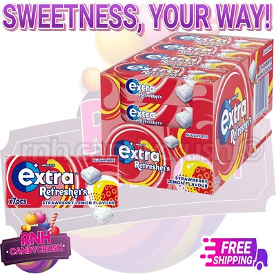 Extra Refreshers Strawberry & Lemon SugarFree Chewing Gum Box 15.6g ...