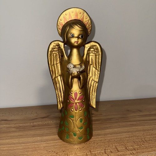 MCM HOLT HOWARD Gold Angel Holding Dove Pink Red Flower Christmas Japan ...