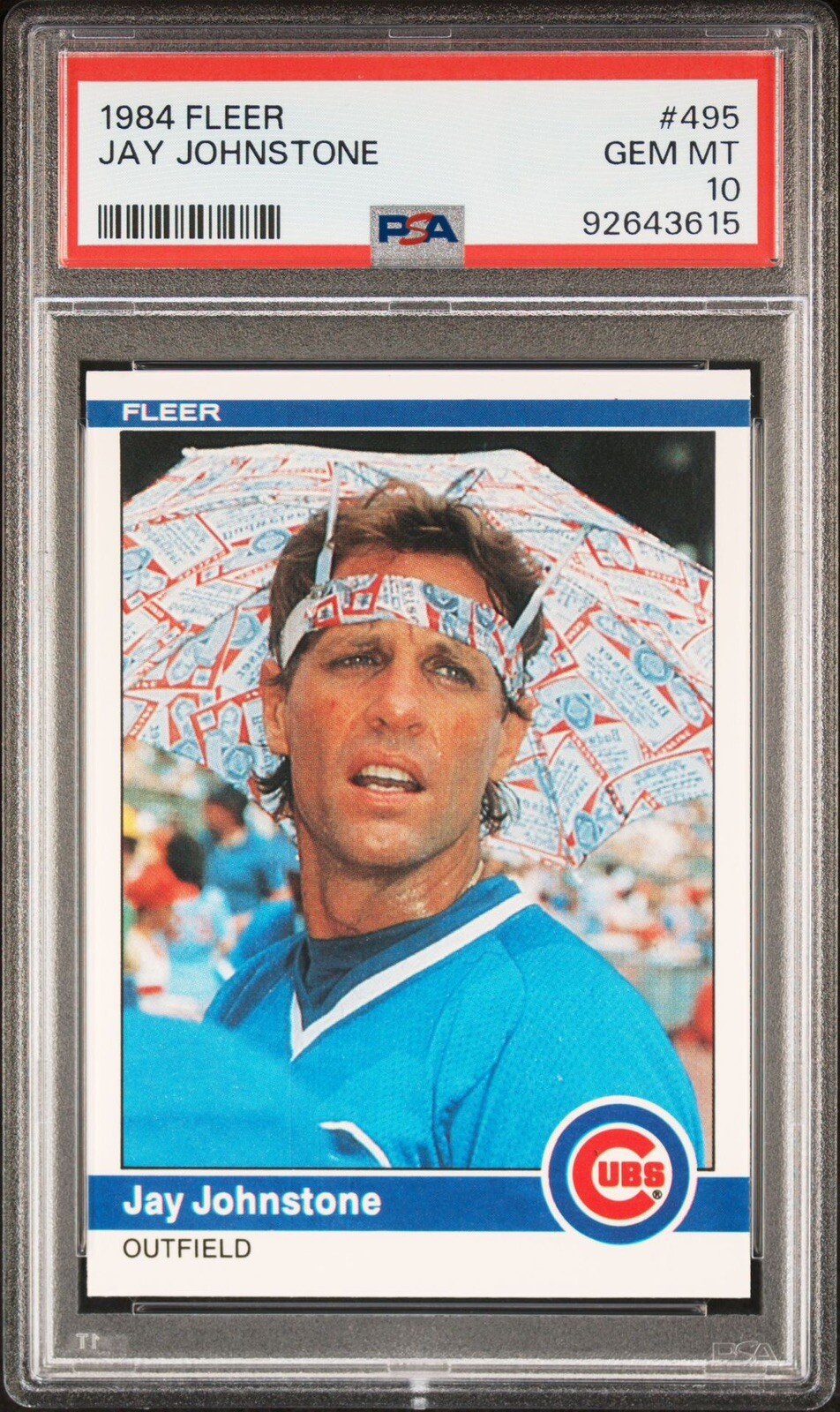 1984 Fleer JAY JOHNSTONE Budweiser Umbrella Hat Baseball Card #495 ...