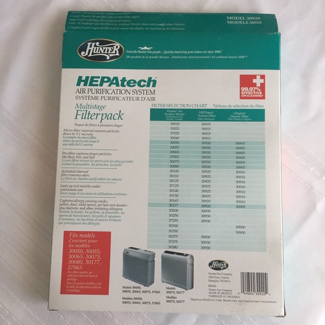 Hunter 30920 HEPAtech Replacement Air Purifier Filter - White for sale ...