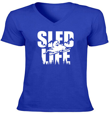 Sled Life V-neck T-Shirt Snowmobiling winter Tee sports Snowmobile Ride ...