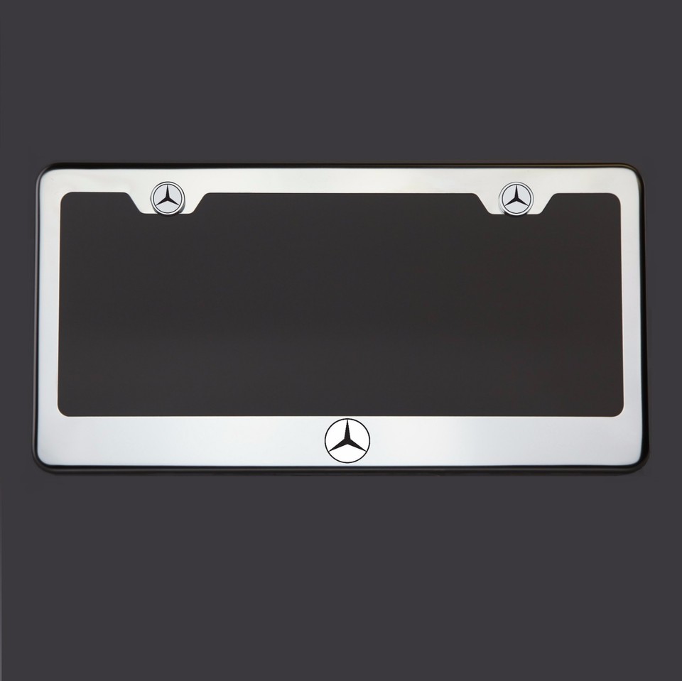 Chrome Mercedes-Benz Logo Black Letter Laser Etched Engrave License ...