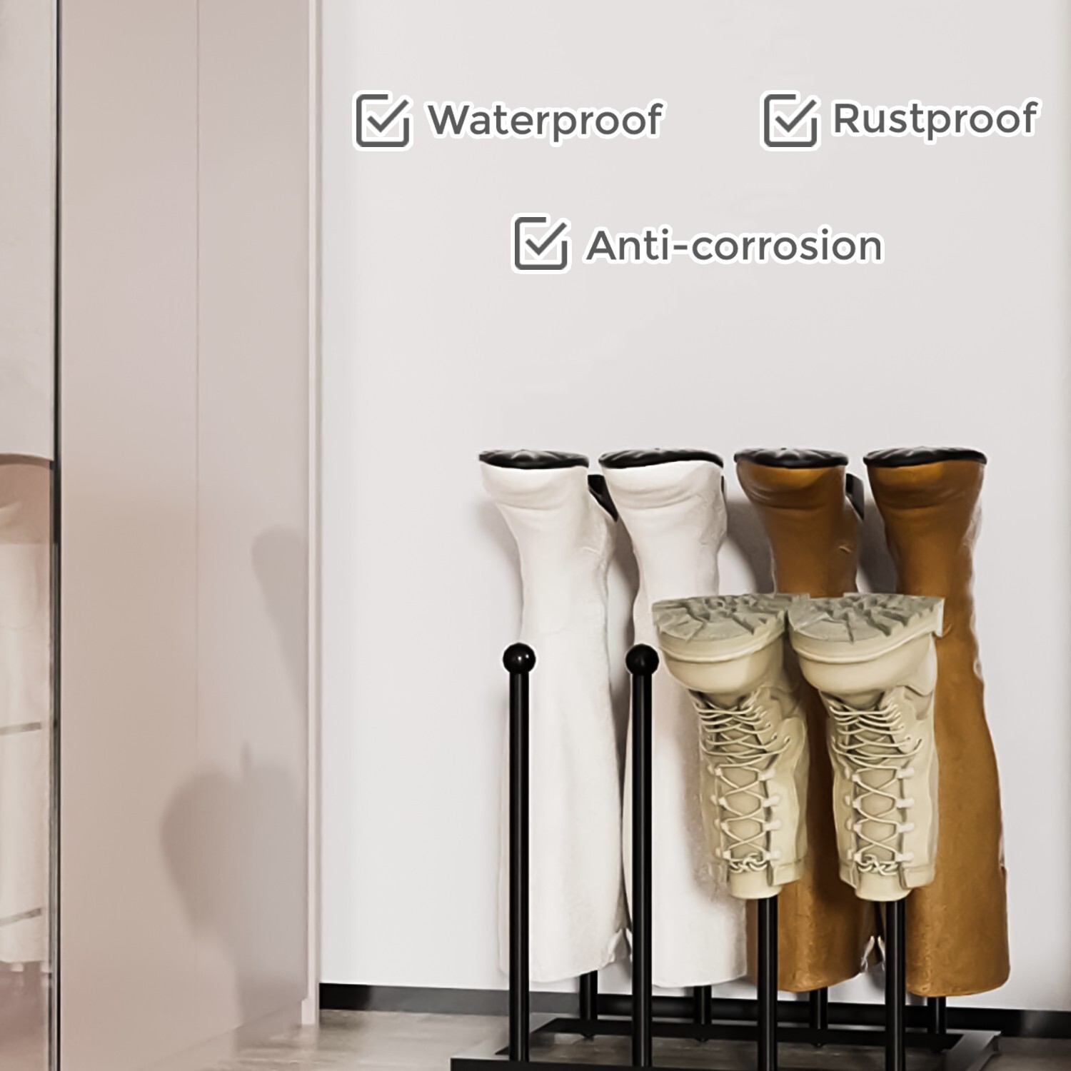 Steel Black Powder Coated Boot Rack 4 Pair Wellie Welly Holder Stand ...