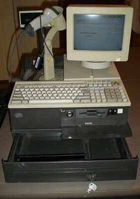 IBM POS Cash Register Monitor Terminal Keyboard Drawer Barcode Scanner ...