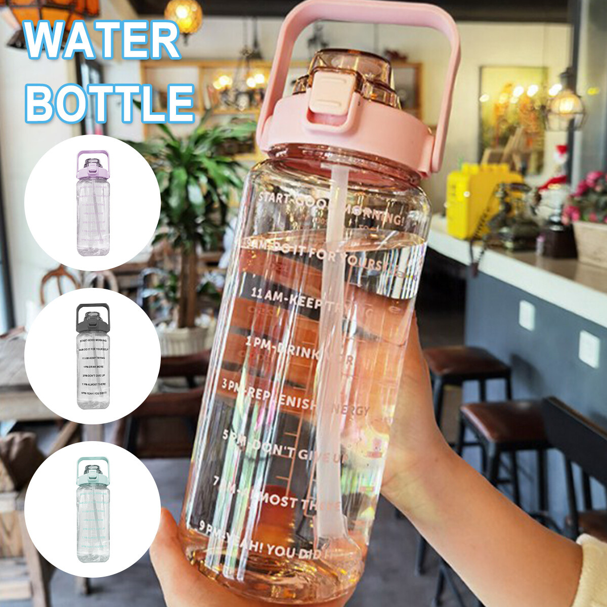 1/2L Water Bottle Sports Straw Cup With Time Marker Leakproof Water Cup ...