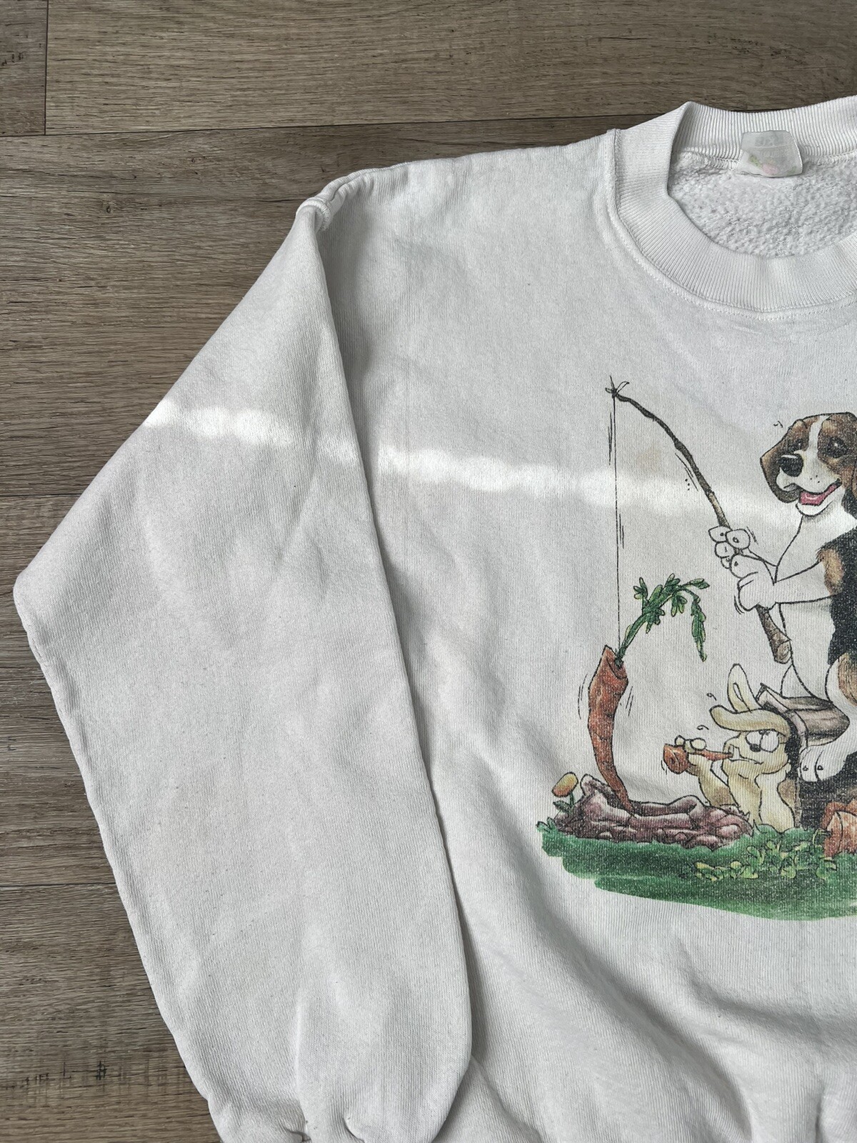 Vintage 1997 dog fishing for carrots rabbits white cr… - Gem