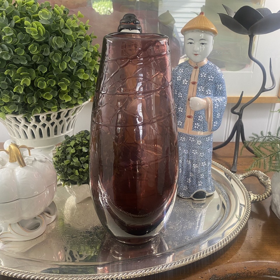 vintage amethyst spiderweb design murano style blown Glass Studio vase ...