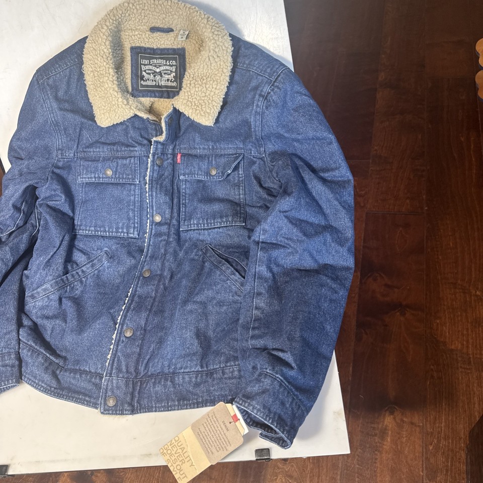 Levis Trucker Blue Jean Jacket Snap Front Fleece Sherpa Lined Levi ...