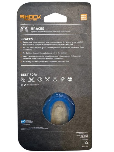 Shock Doctor Braces Mouth Guard With Strap Youth Silicone Upper Teeth ...