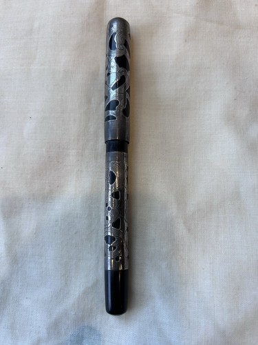 Very Old Eye Dropper Filling Fountain Pen, Black With Silver Filigree ...