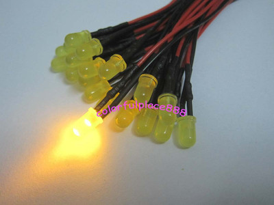 20pcs, 5mm Yellow Diffused Round 9V 12V DC Pre-Wired LED Leds Light ...