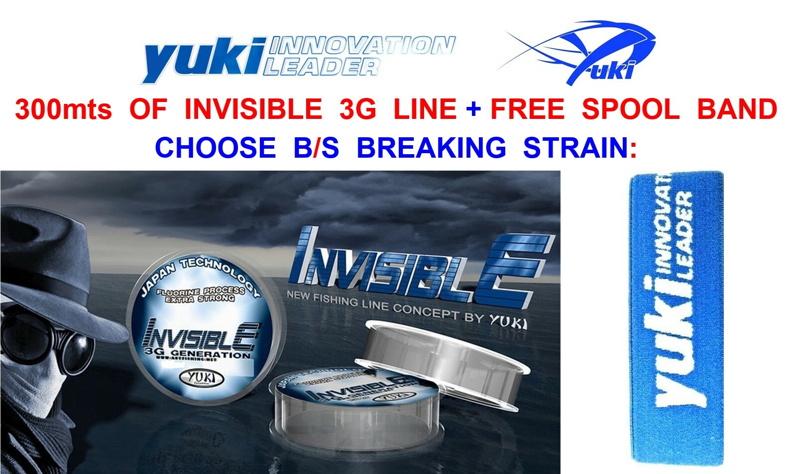 YUKI INVISIBLE LINE 300m SPOOLS YUKI 3G INVISIBLE NYLON FISHING LINE ...