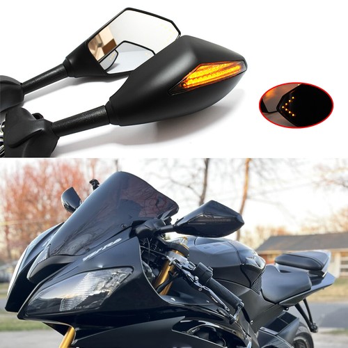 2x Matte Motorcycle Side Mirrors w/ Turn Signal For Yamaha YZF R6 R6S ...