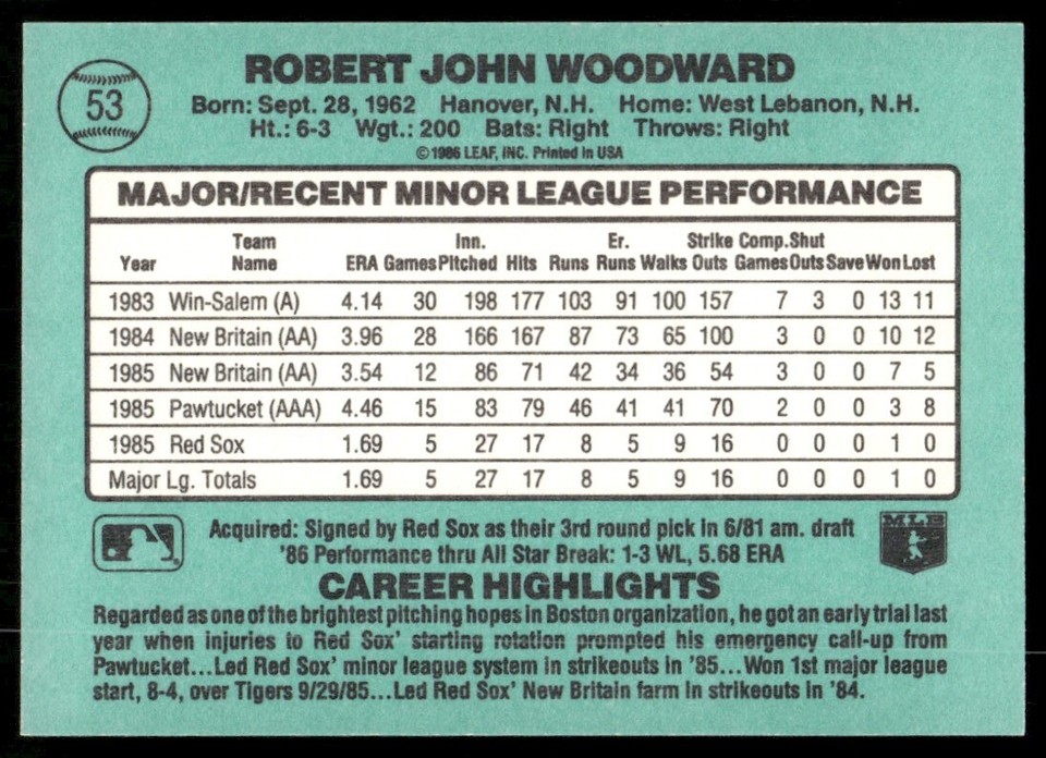 1986 Donruss The Rookies #53 Rob Woodward Boston Red Sox | eBay