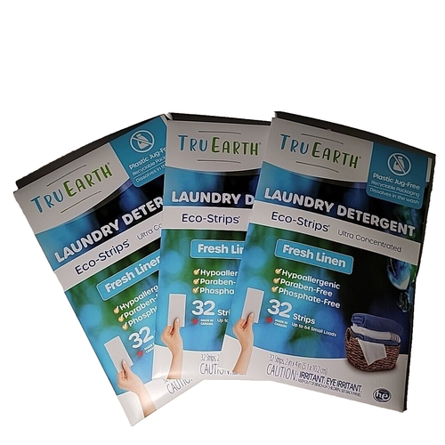 TruEarth Fresh Linen Laundry Detergent Eco Strips 3 Packs of 32 Strips ...