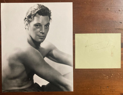 Johnny Weissmuller Signed Autograph Signature 5x4" Vintage Cut ...