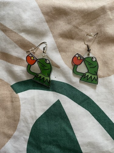 Kermit The Frog Drinking Tea Meme Earrings, Brand New! | eBay