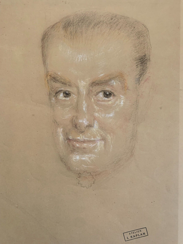 Joseph Kaplan (1900-1980) Pencil and White Chalk Portrait of a Man Seal ...