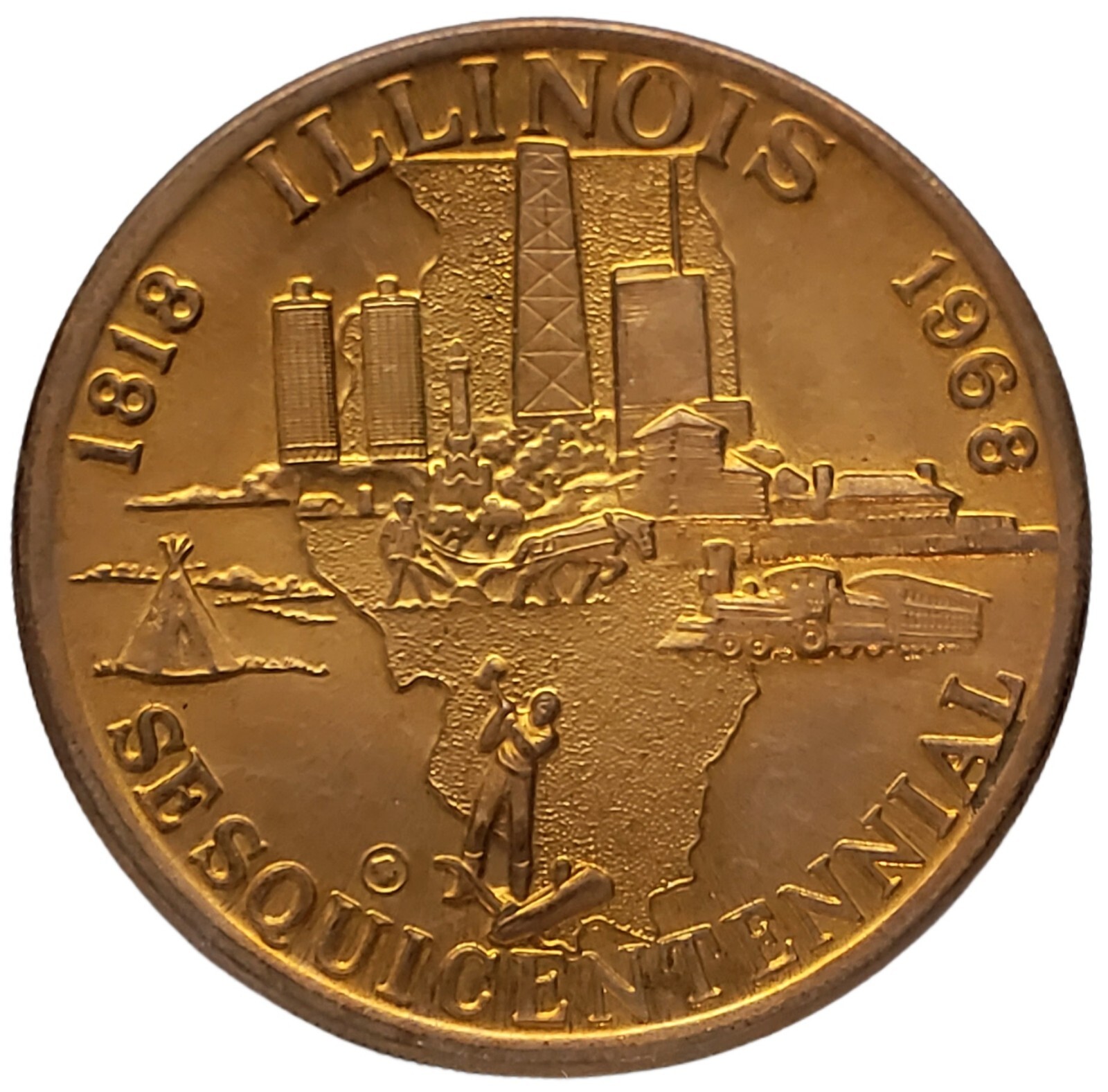UNC 1818-1968 ILLINOIS STATE SEAL SESQUICENTENNIAL MEDAL Coin 150 Years ...