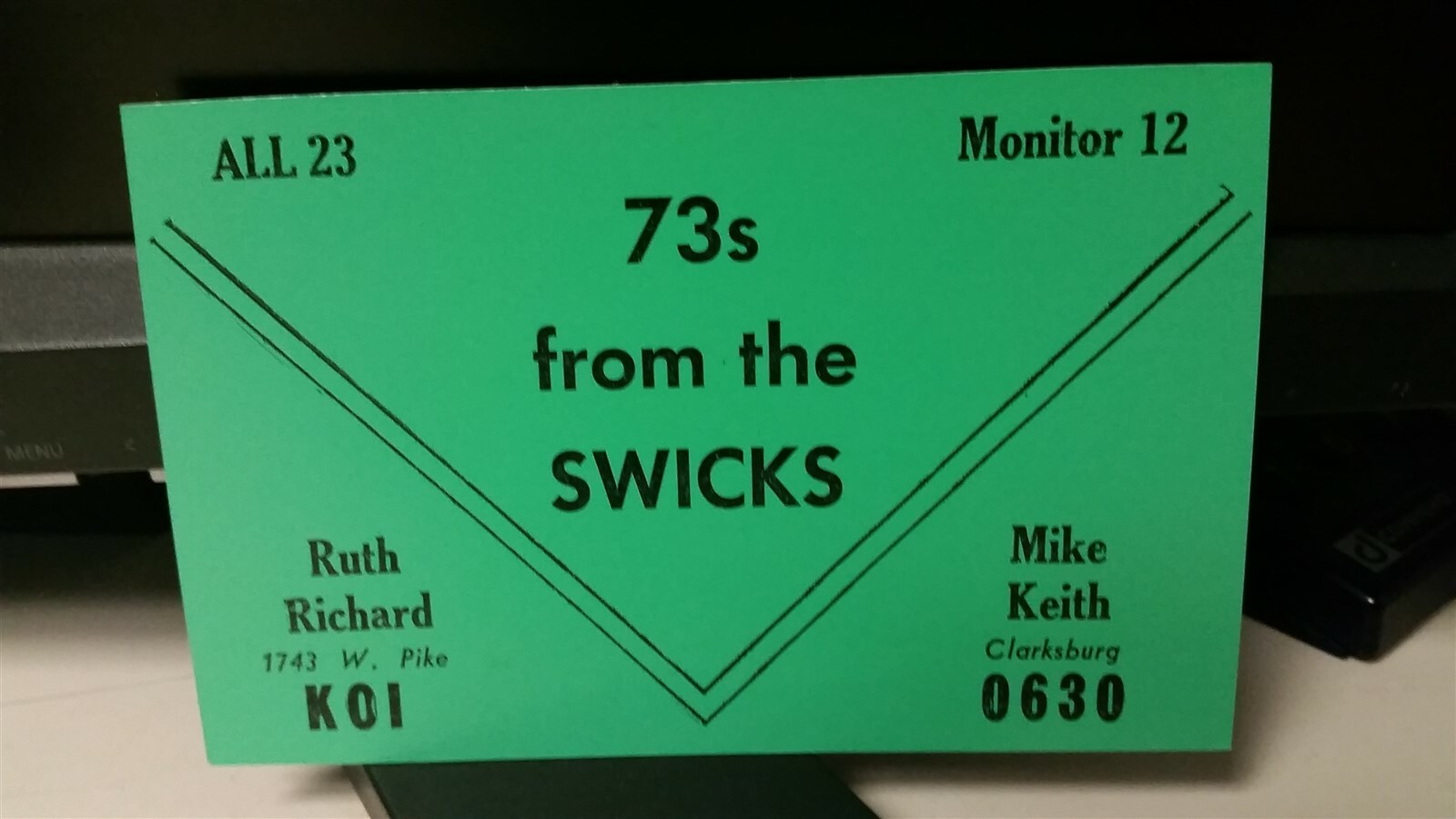 CB radio QSL postcard KOI-0630 Ruth Richard Swick 1960s Clarksburg West ...