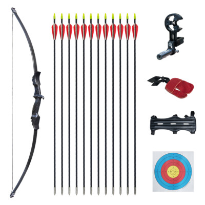 30lb Archery Recurve Bow Set 50" Left Right Hand 12x Arrows Laser Sight ...