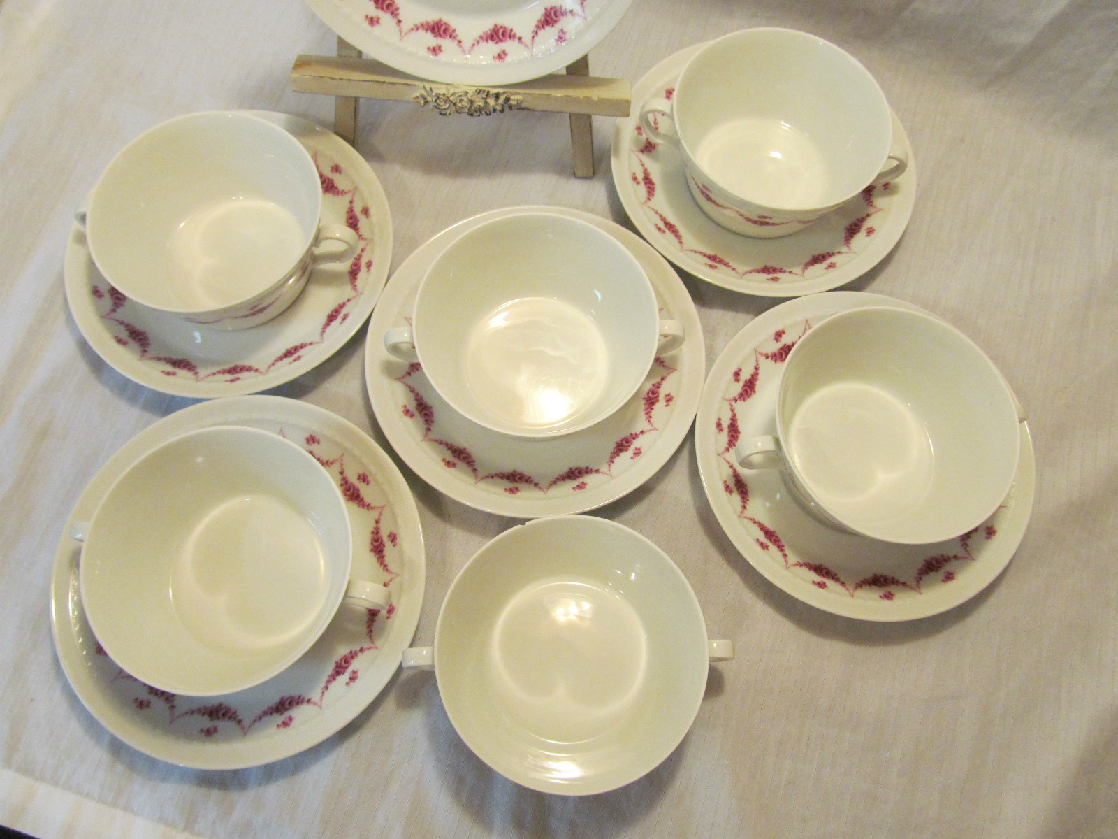 Furstenberg West Germany 6 Double Handled Bouillon Cups 6 Saucers Pink ...