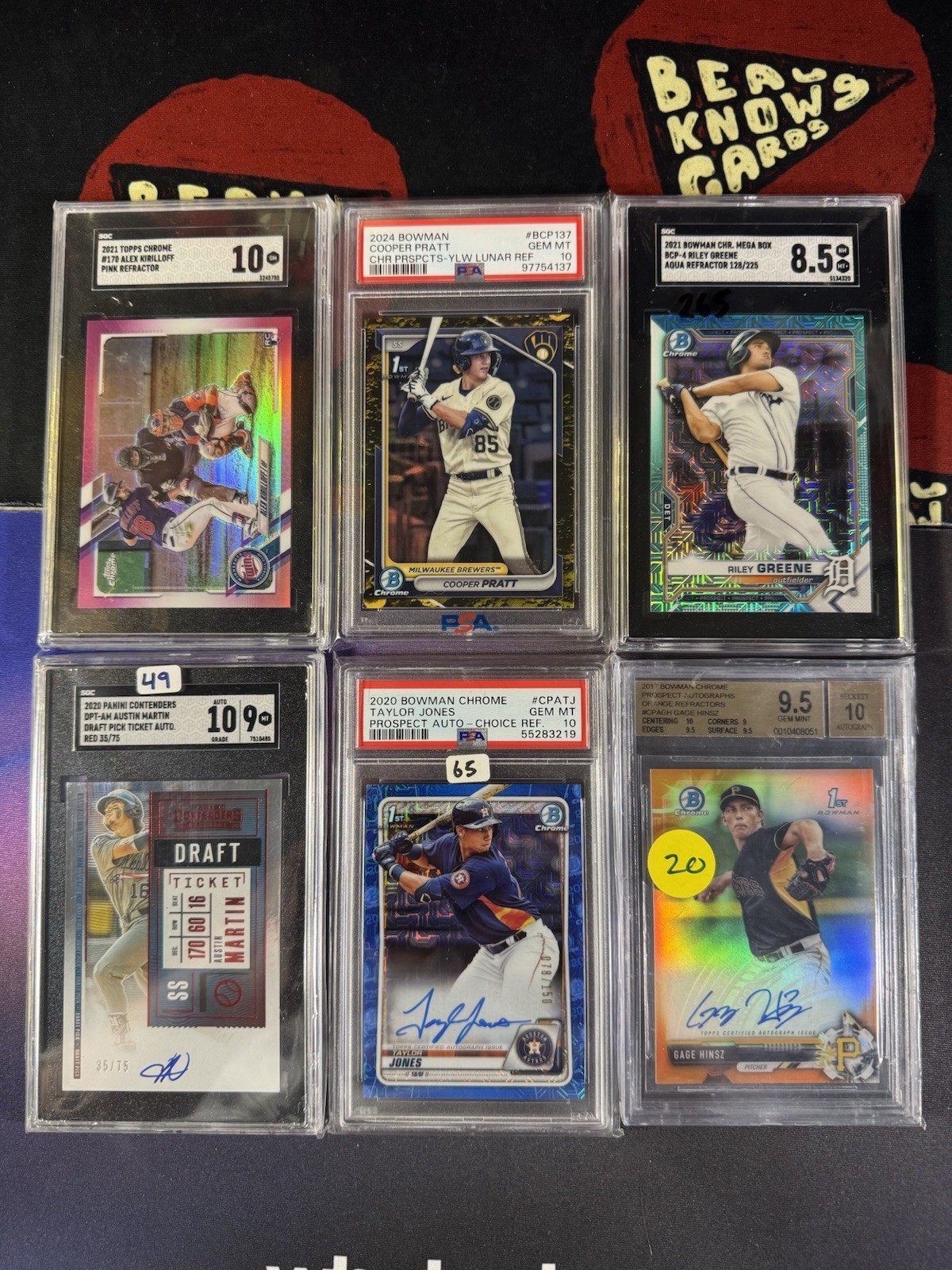 20 Graded Baseball Card Slabs Lot PSA SGC Dominguez Pratt Guerrero Jr ...