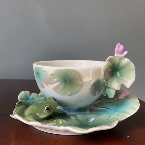 FRANZ Amphibia Porcelain Teacup Saucer Set Frog Lily Pad Whimsical ...