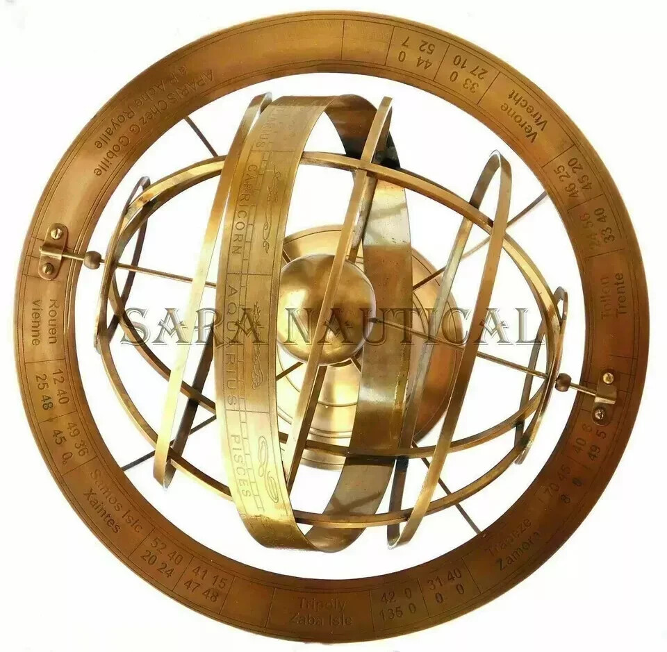 Vintage Brass Armillary Sphere Engraved Nautical Astrolabe Armillary 18 ...