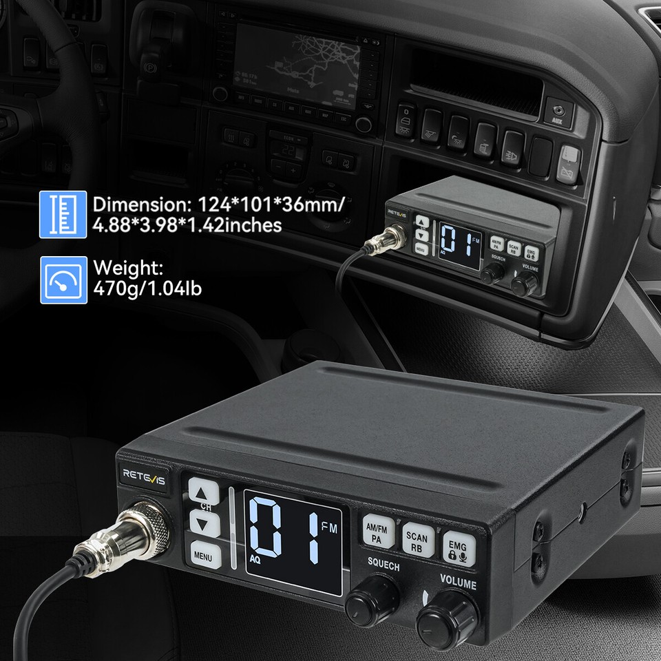 Retevis MB3 AM/FM CB Radio Dual Mode 40CH Emergency Channel 9/19 ...