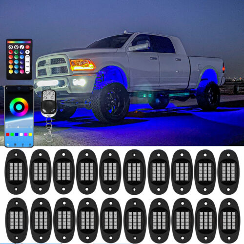 20 Pods RGB LED Rock Light Offroad Truck Underglow LED Kit Bluetooth ...