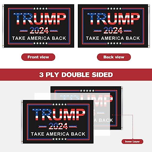 Trump 2024 Flag 3x5 Outdoor Made In Usa Double Sided Black Double Sided