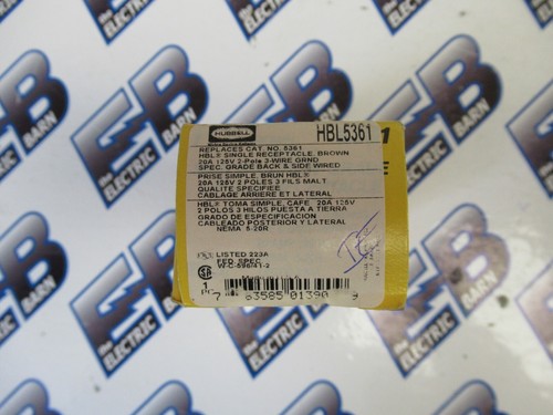 Hubbell HBL5361 20A 125V 2P3W 5-20R Brown SINGLE Receptacle SPEC GRADE ...