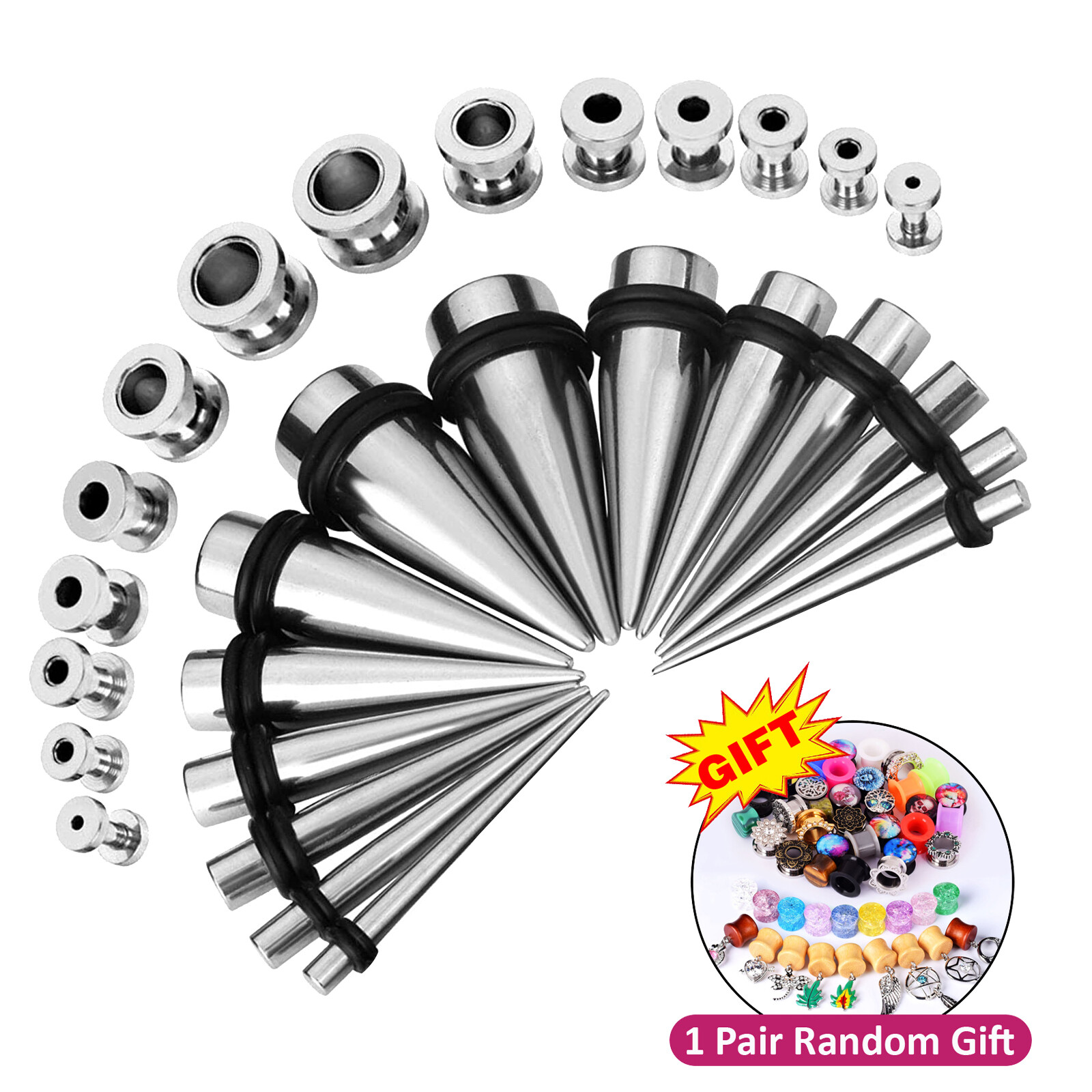 24PC Ear Stretching Kit 12G-00G Beginner Gauge Surgical Steel Taper ...