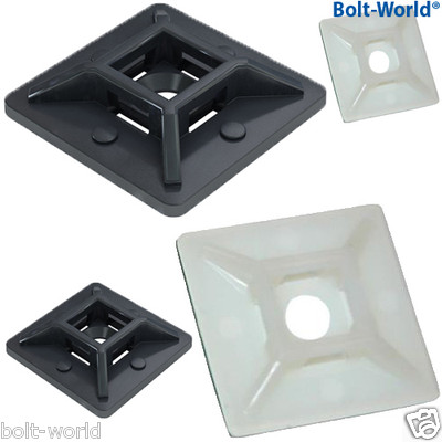 40mm x 40mm SELF ADHESIVE STICK ON CABLE TIE WIRE BASE MOUNTS BLACK ...