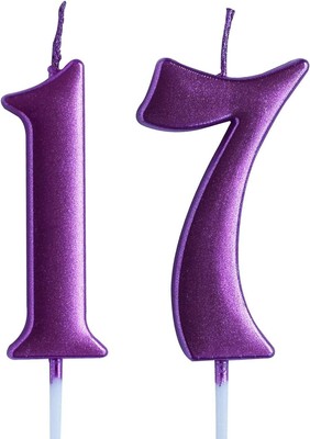 Pink 17th Birthday Candle, Number 17 Years Old Candles Cake Topper ...