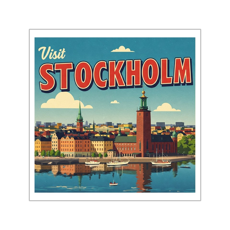 Stockholm Sweden, Vinyl Stickers, Retro Style, Travel Decals, Laptop ...