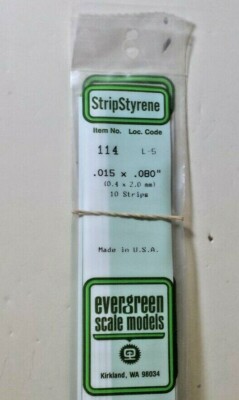 Evergreen Scale Models Plastic 114 - 10 Styrene Strips .015" x .080 ...