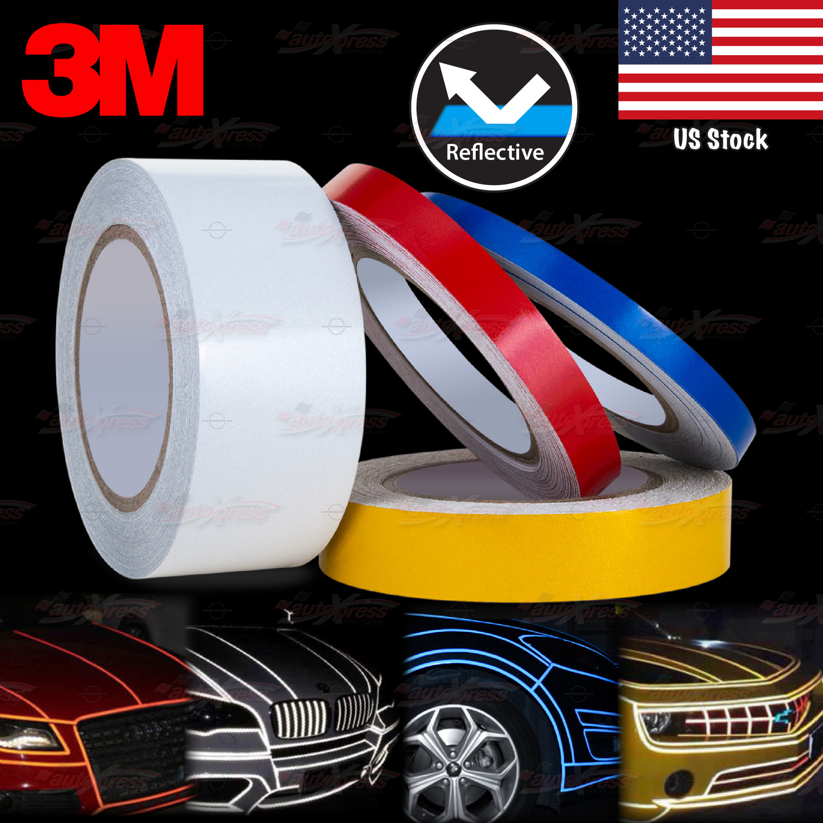 3/8" 9/16" 1" 2" REFLECTIVE Self Adhesive PinStripe Vinyl 3M Decal Tape ...