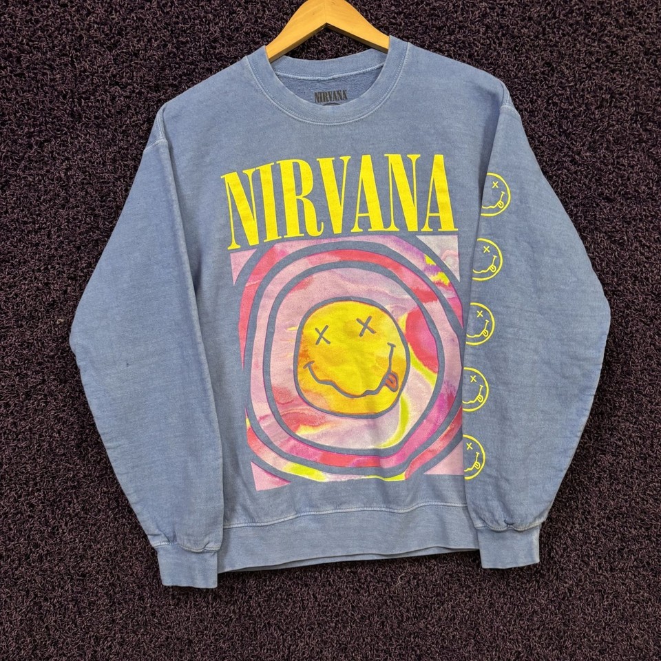 Nirvana Nevermind Smiley Colorburst Band Crewneck Sweater S | eBay