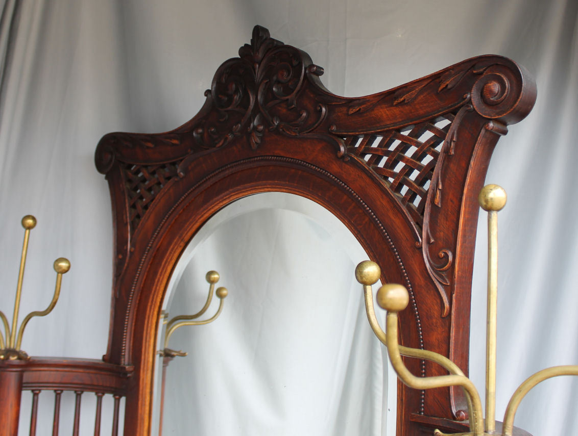 Fancy Victorian Antique Oak Hall Tree – original finish -Mirror - Coat ...